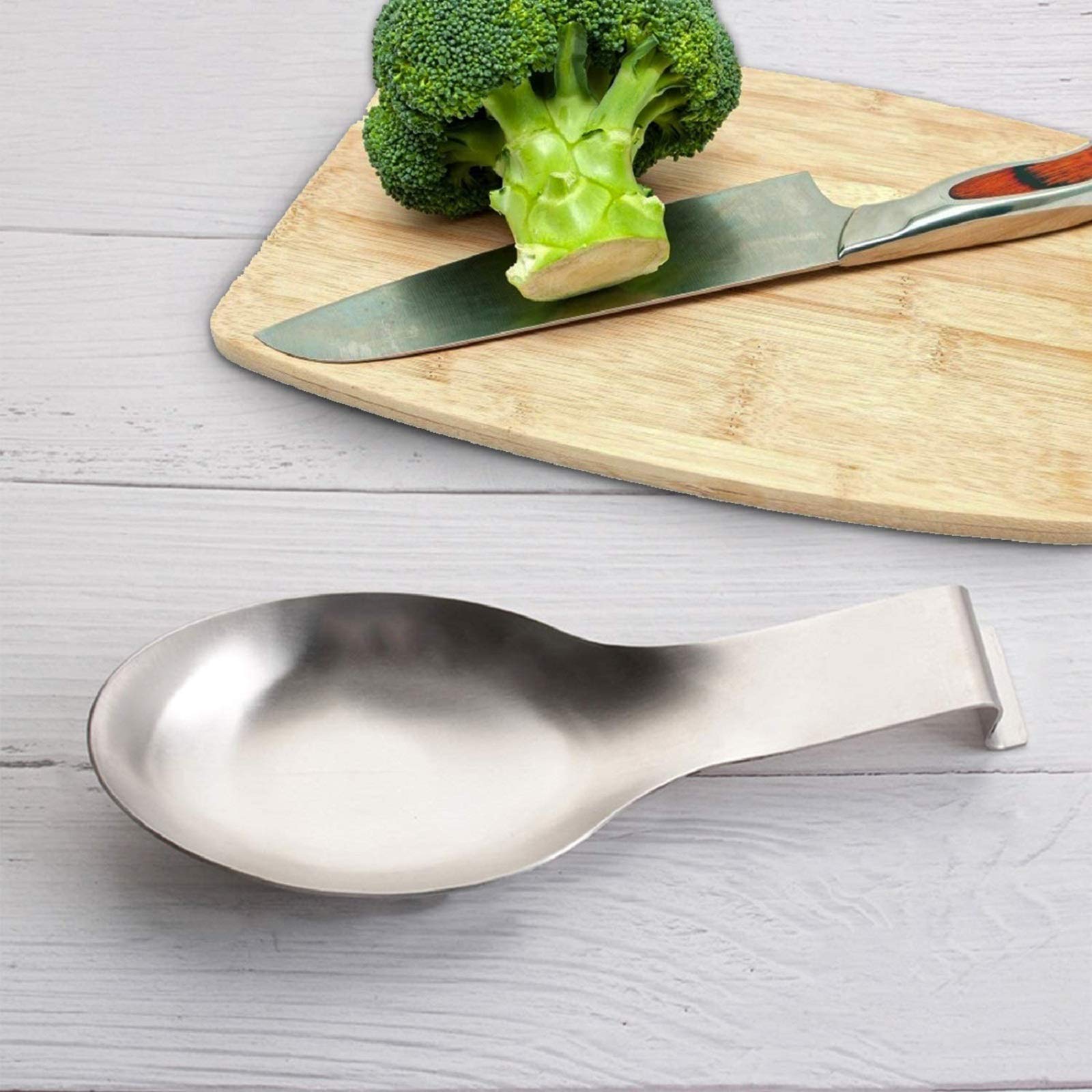 Stainless Steel Spoon Rest,spoon holder for stove top,Utensil spoon rest for kitchen counter,Brushed Finish, Countertop Heavy Duty,Dishwasher Safe 3.8 x 9.4 Inch (Silver color 1PC)