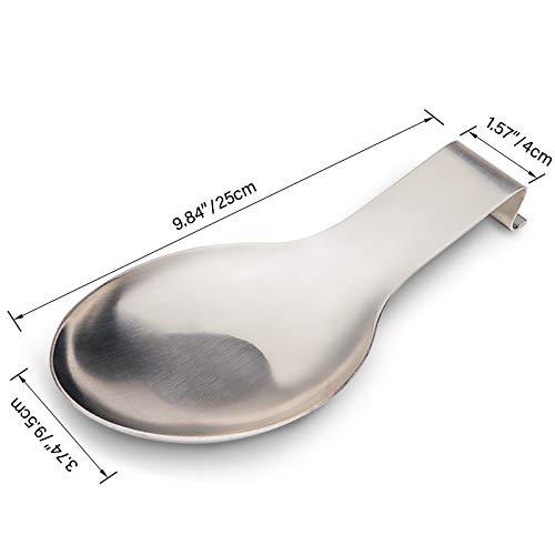 Stainless Steel Spoon Rest,spoon holder for stove top,Utensil spoon rest for kitchen counter,Brushed Finish, Countertop Heavy Duty,Dishwasher Safe 3.8 x 9.4 Inch (Silver color 1PC)