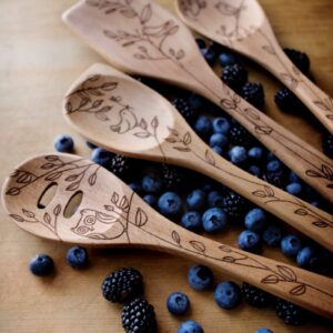 Talisman Designs Laser Etched Beechwood Cooking, Honey Bee Slotted Spoon