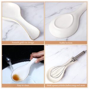 3 Pcs Gold Rim Ceramic Spoon Rests White Kitchen Spoon Rests Long Cooking Spoon Holder for Countertop Round Teaspoon Rest Cute Spoon Holder for Home Restaurants Cafe Home Hotels Accessories