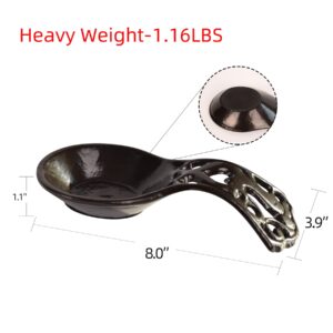 MINLUFUL Cast Iron Spoon Rest Holder, Heat Resistant Metal Spoon Rest Holder for Stove Top and Countertop Use as Spatula and Fork Rest while Cooking, Coffee Gold