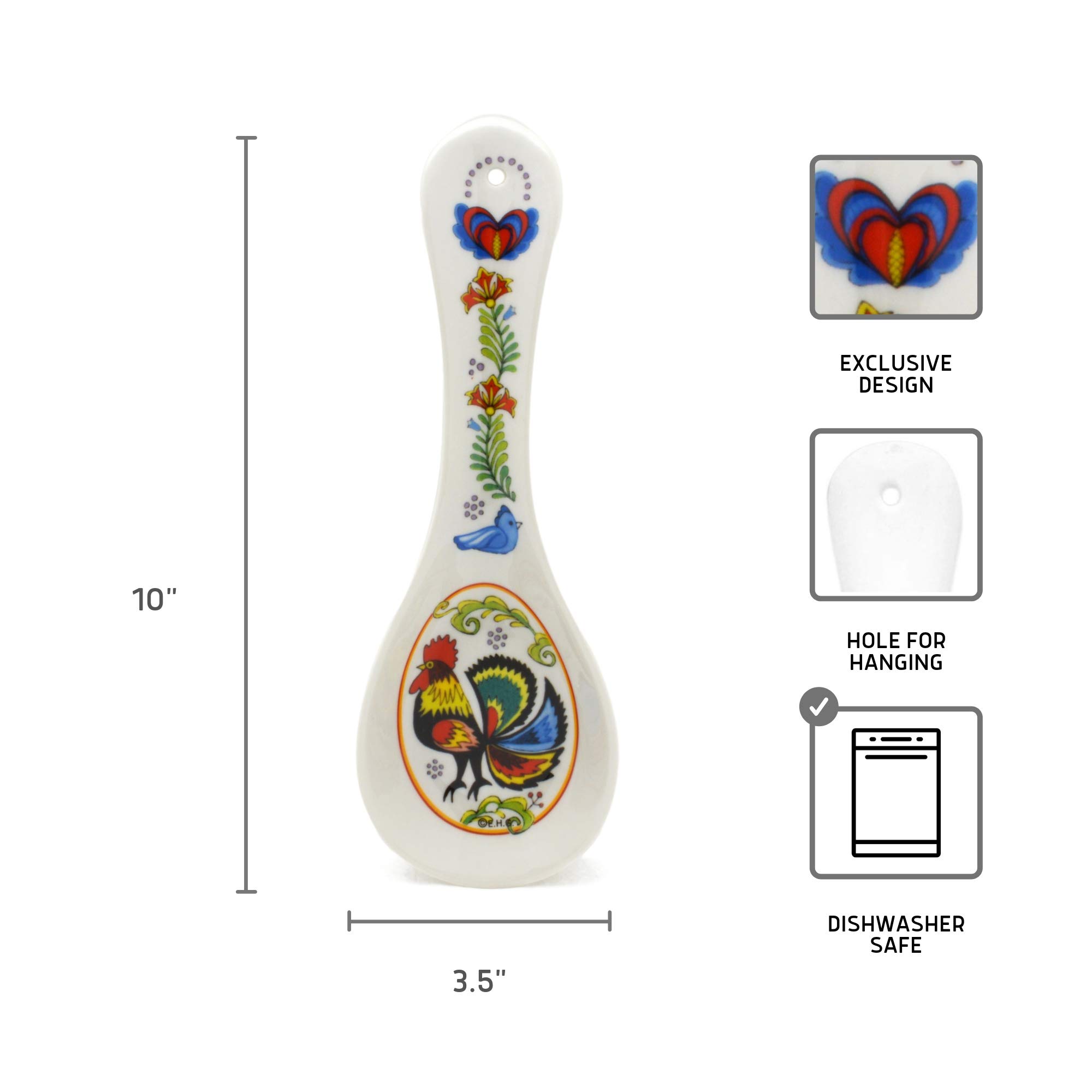 E.H.G - Decorative Ceramic Rooster Artwork Spoon Rest for Stove Top - Kitchen Essentials, Utensil Holder - Ceramic Spoon Rest - Dimensions (LxWxH): 1 X 3.5 X 10 Inches.