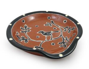 american made terracotta pottery kitchen spoon rest, blackbird motif