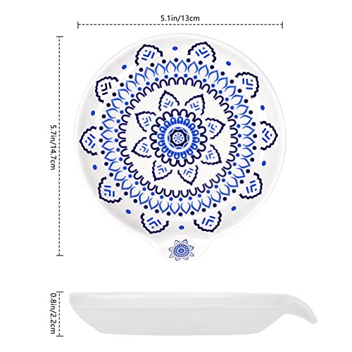 Eggsnow Blue Spoon Rest, Ceramic Spoon Holder for Stove Top, Kitchen, Countertop【SET OF TWO】