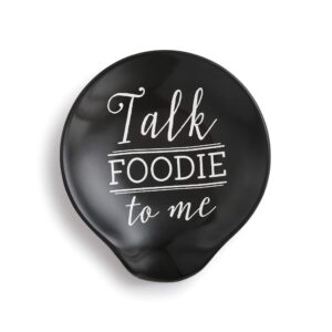 demdaco talk foodie to me 4.5 x 4 glossy black ceramic stoneware kitchen spoon rest