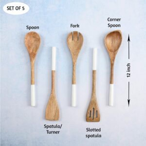 Folkulture Wooden Spoons for Cooking Set for Kitchen and Spoon Rest Bundle, Non Stick Cookware Tools or Utensils Includes Wooden Spoon, Spatula, Spoon Rest for Kitchen Counter, Spoon Holder for Stove