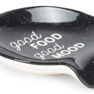 DEMDACO Good Food Good Mood 4.5 x 4 Glossy Speckled Black and White Ceramic Stoneware Kitchen Spoon Rest