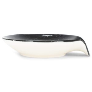 DEMDACO Good Food Good Mood 4.5 x 4 Glossy Speckled Black and White Ceramic Stoneware Kitchen Spoon Rest