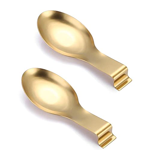 2 x Spoon Holders Ladle Rests Gold Stainless Steel for Spatula Cooking Utensil Tool