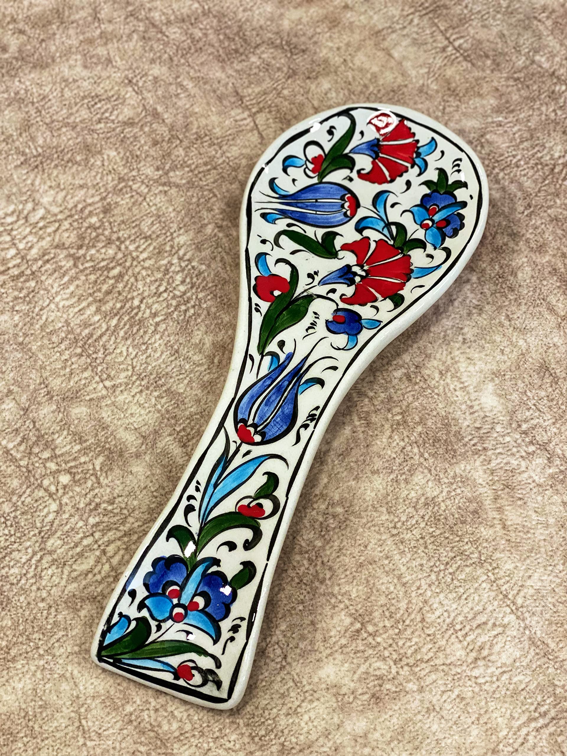 IstanbulArtWorkshop Turkish Ceramic Spoon Rest For Kitchen, Handmade Pottery Spoon Holder, Spoon Rest For Kitchen