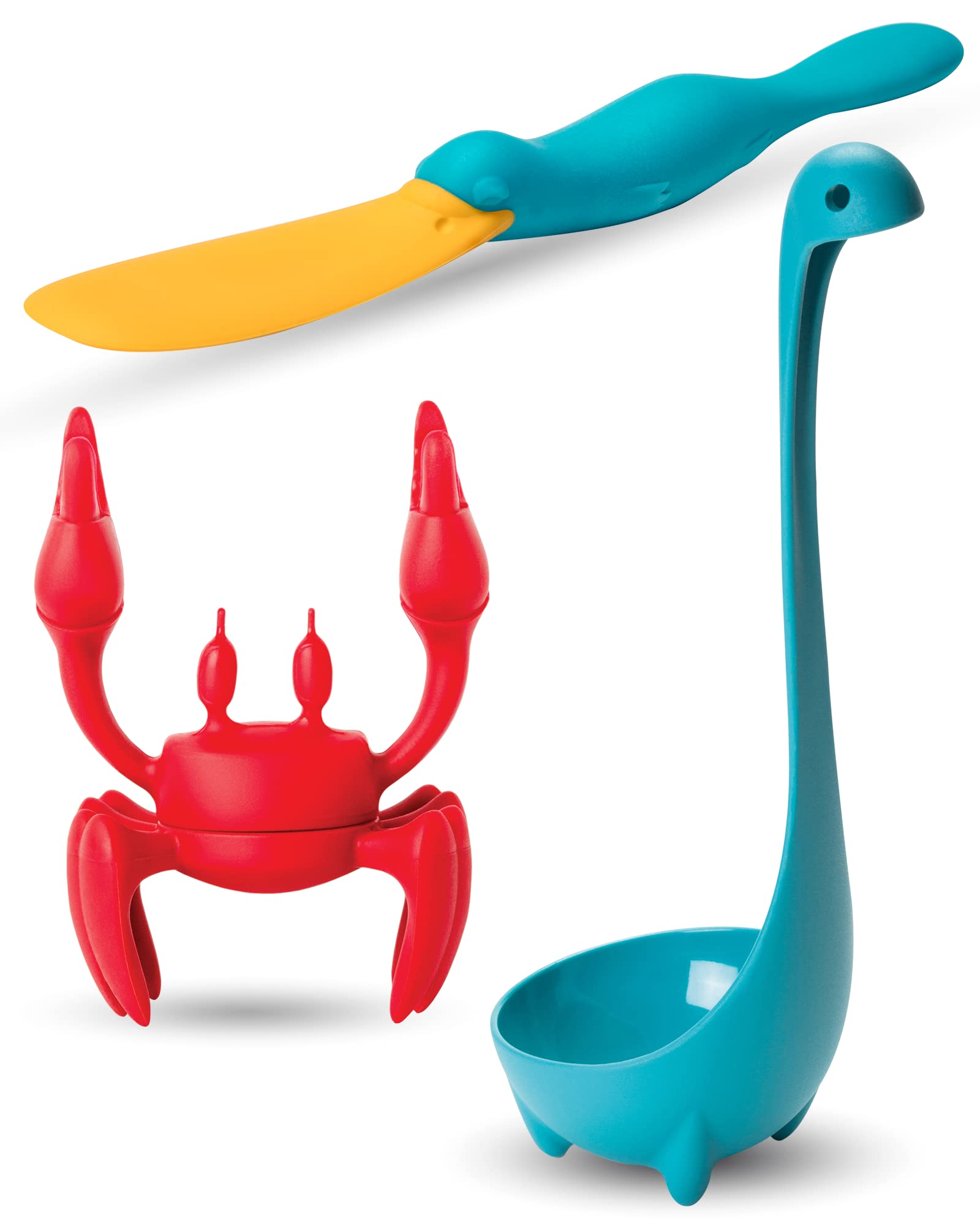 Pack of 3 - Nessie Ladle Spoon + Red The Crab Silicone Spoon Rest + Splatypus Jar Spatula