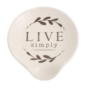 demdaco live simply floral 4.5 x 4 glossy white ceramic stoneware kitchen spoon rest