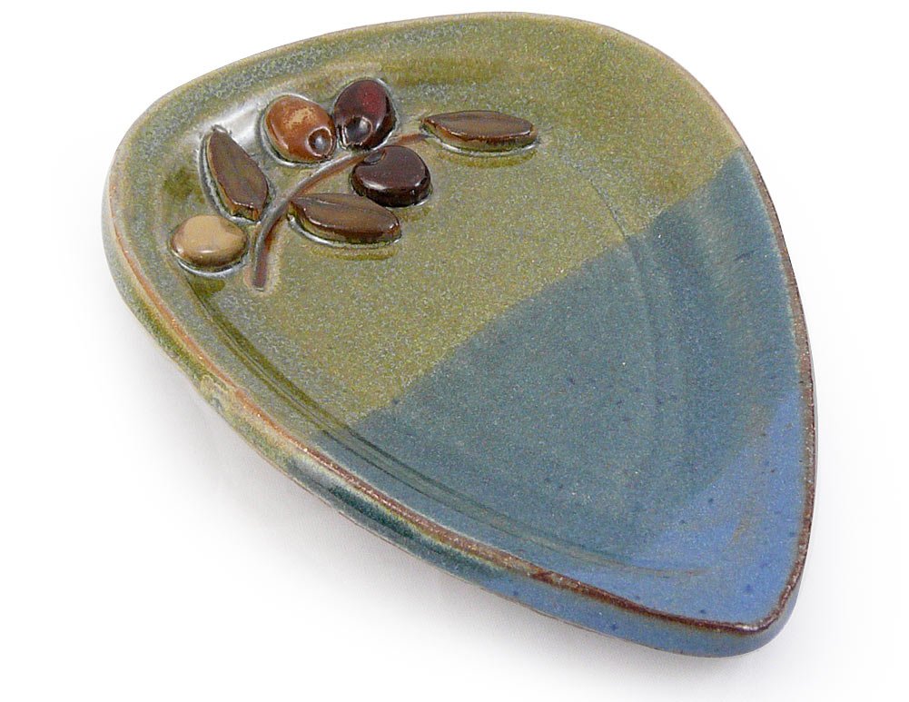 American Made Ceramic Stoneware Spoon Rest with Olive Branch Motif