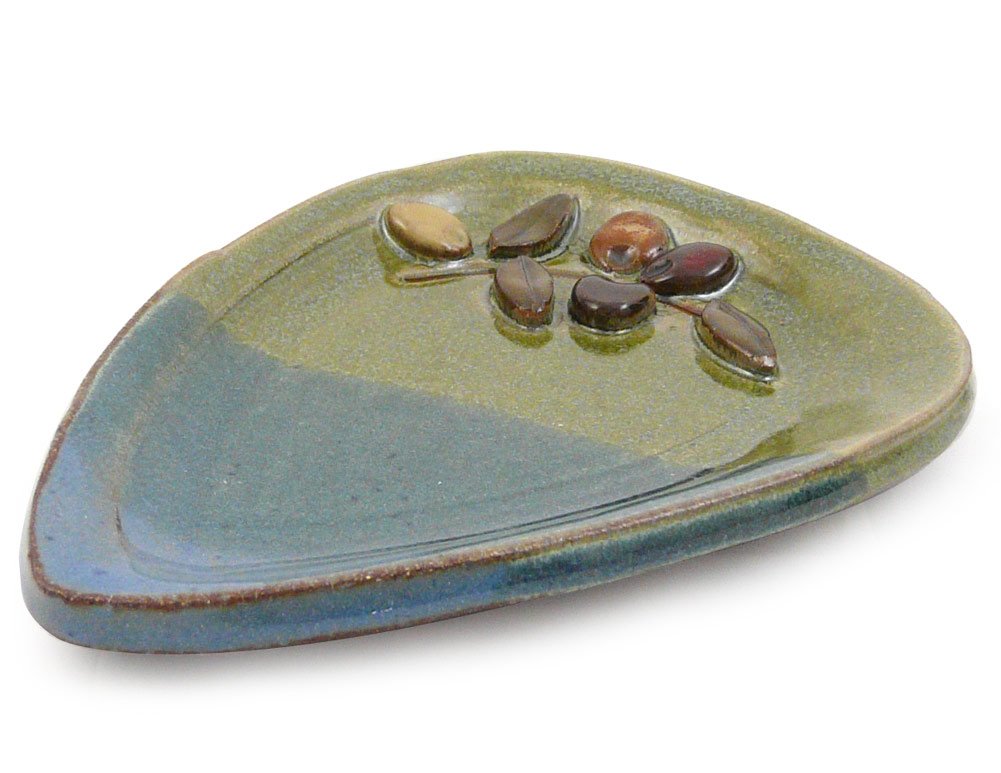 American Made Ceramic Stoneware Spoon Rest with Olive Branch Motif