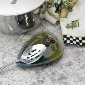 American Made Ceramic Stoneware Spoon Rest with Olive Branch Motif