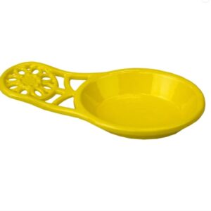 Cast Iron Spoon Rest Sunflower Design Kitchen Utensil Holder for Stove Top, Cookwear, Ladles, Countertop Organizer Heavy Duty - Yellow