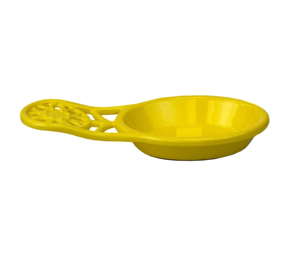 Cast Iron Spoon Rest Sunflower Design Kitchen Utensil Holder for Stove Top, Cookwear, Ladles, Countertop Organizer Heavy Duty - Yellow