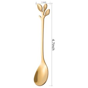 AnSaw Gold Small Swan Base Holder With Gold 8Pcs 4.7Inch leaf Handle Coffee Spoon Set