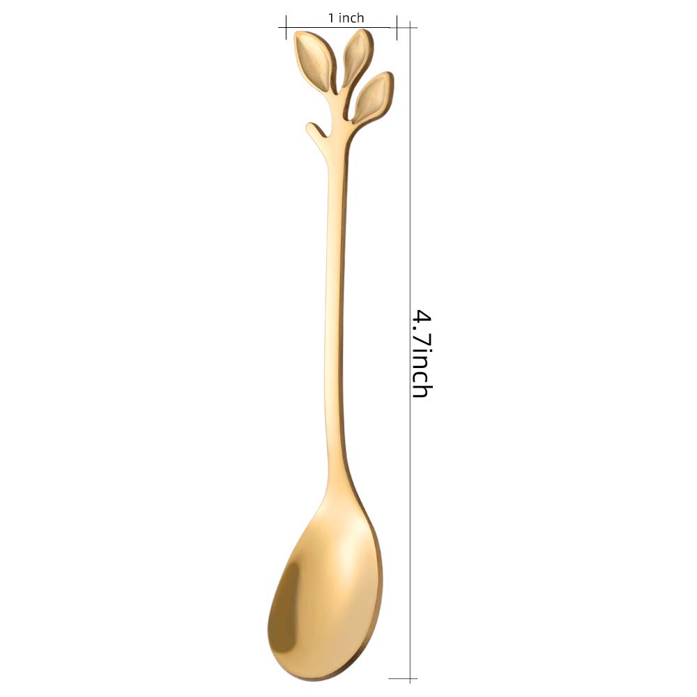 AnSaw Gold Small Swan Base Holder With Gold 8Pcs 4.7Inch leaf Handle Coffee Spoon Set