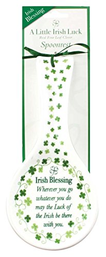 Ceramic Spoon Rest With Irish Blessing And Shamrock Design