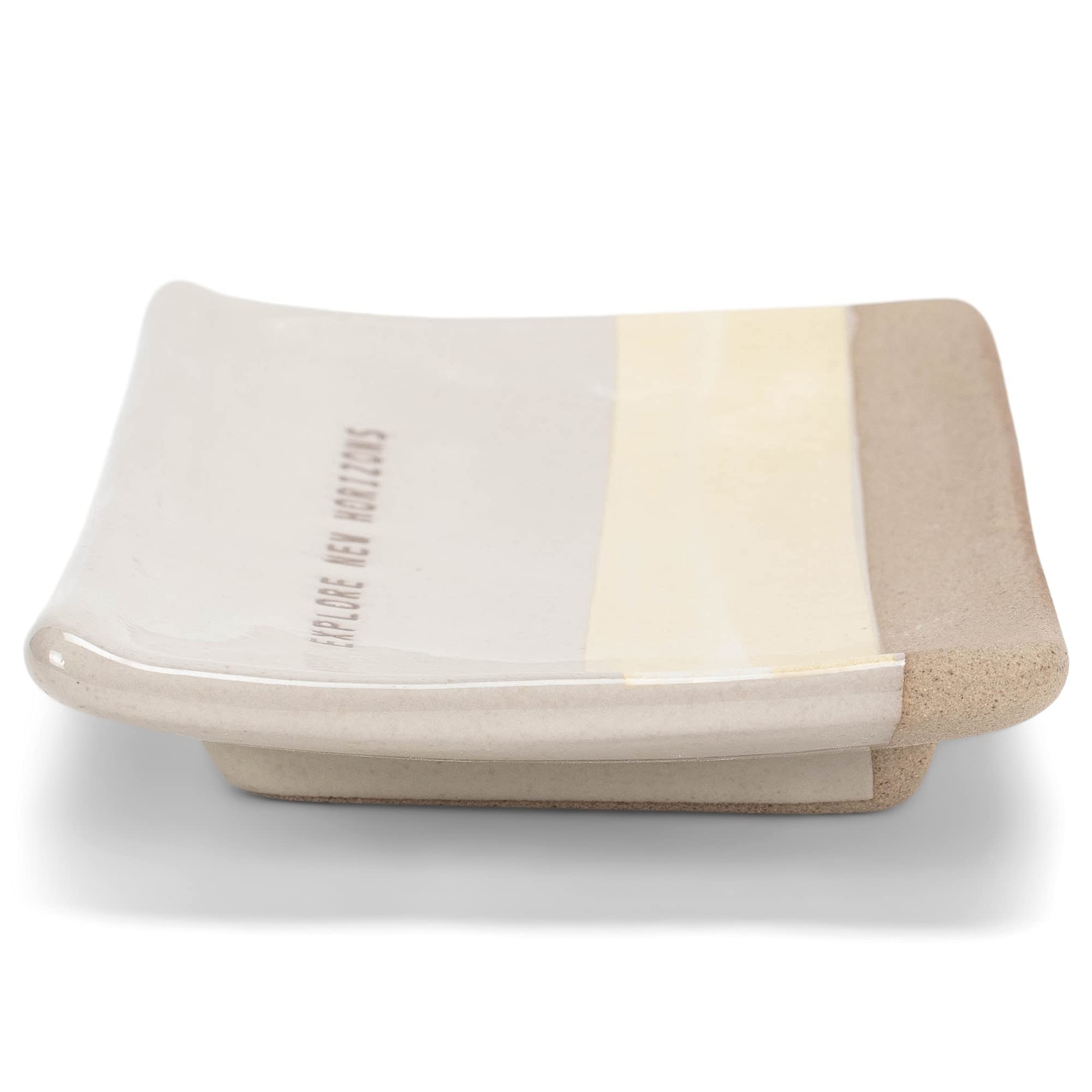 Demdaco Explore New Horizons Cream and Beige Stripe 6 x 3.5 Stoneware Everyday Kitchen Rectangle Spoon Rest