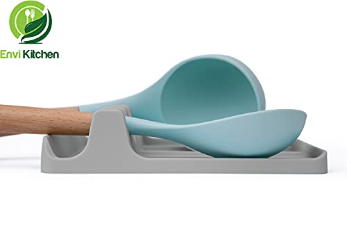 ENVIKITCHEN Silicone Spoon Rest - Large Cooking Utensil Holder with Drip Pad Walls - Multiple Spoon Rest with Wider Slots for Bigger Utensils, BPA-Free Spatula Rest for Stove, Kitchen, Countertop