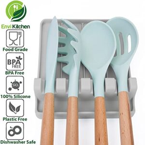 ENVIKITCHEN Silicone Spoon Rest - Large Cooking Utensil Holder with Drip Pad Walls - Multiple Spoon Rest with Wider Slots for Bigger Utensils, BPA-Free Spatula Rest for Stove, Kitchen, Countertop