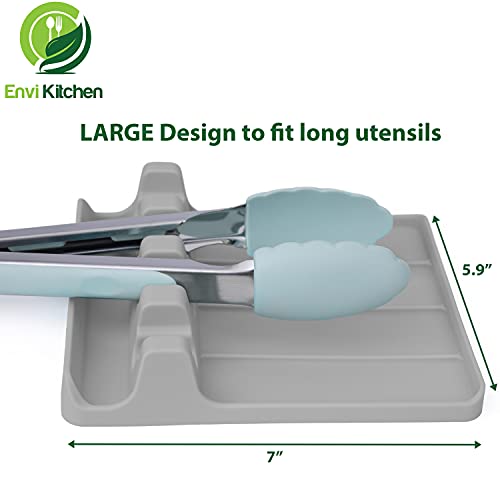 ENVIKITCHEN Silicone Spoon Rest - Large Cooking Utensil Holder with Drip Pad Walls - Multiple Spoon Rest with Wider Slots for Bigger Utensils, BPA-Free Spatula Rest for Stove, Kitchen, Countertop