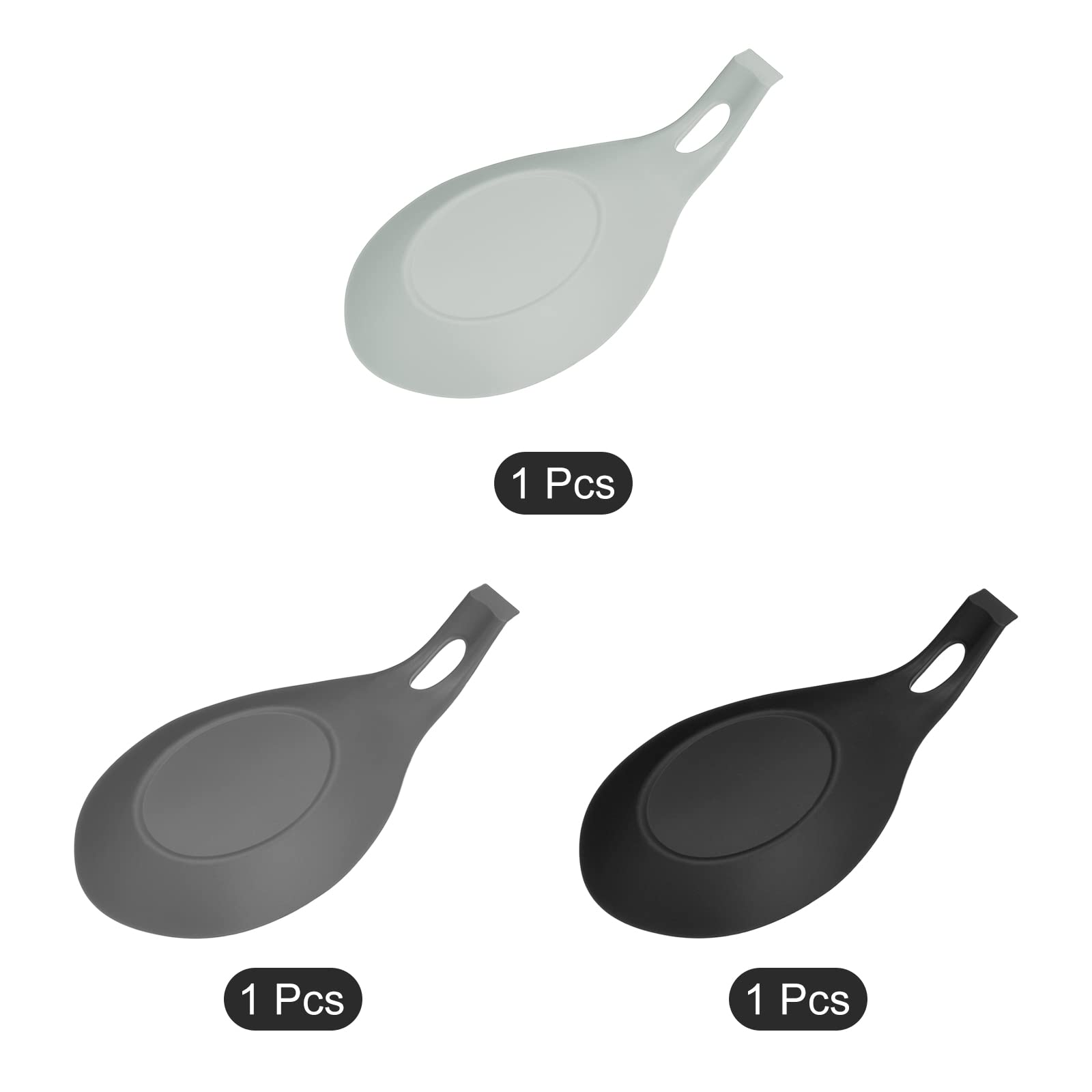 uxcell Silicone Spoon Rest, 7.68" x 3.74" Heat Resistant Kitchen Utensil Holder Spatula Ladle Rest for Counter Stove Top, Black/Light Gray/Dark Gray 1Set