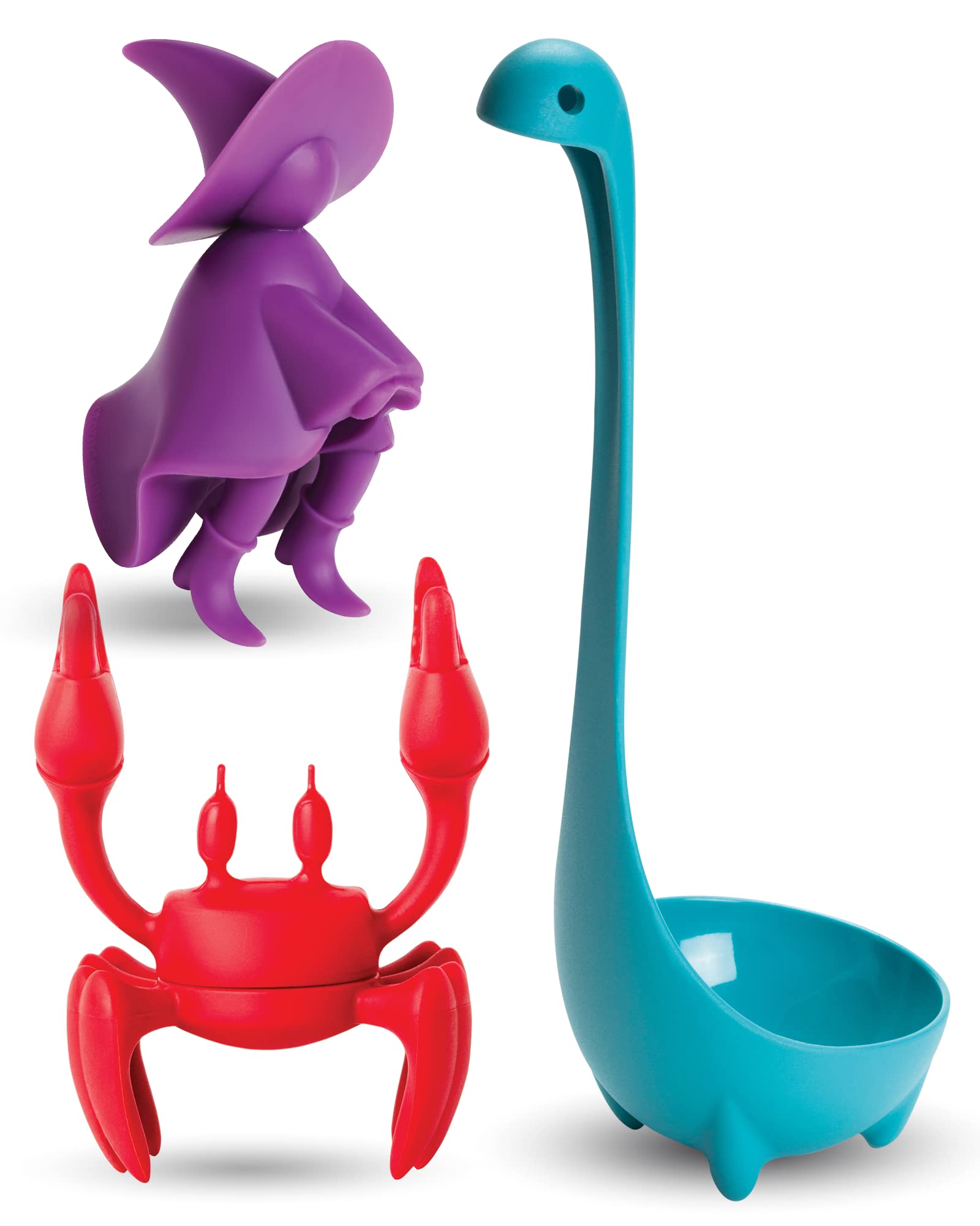 Pack of 3 - Red The Crab Silicone Utensil Rest + Nessie Ladle Spoon Ladle + Agatha Spoon Holder