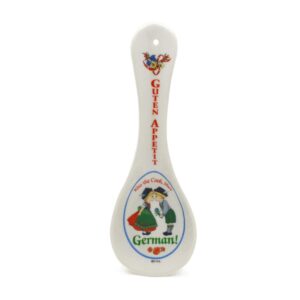 e.h.g - decorative ceramic kitchen spoon rest, guten appetit' german kissing couple design, 1x3.5x10 inches - kitchen essentials, kitchen utensil holder, spoon rest for stove top.