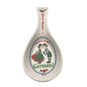 E.H.G - Decorative Ceramic Kitchen Spoon Rest, Guten Appetit' German Kissing Couple Design, 1x3.5x10 Inches - Kitchen Essentials, Kitchen Utensil Holder, Spoon Rest for Stove Top.