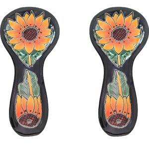 Set of 2 Spoon Rest Sunflower Talavera Mexican Pottery Handmade for Stovetop Spoon Holder