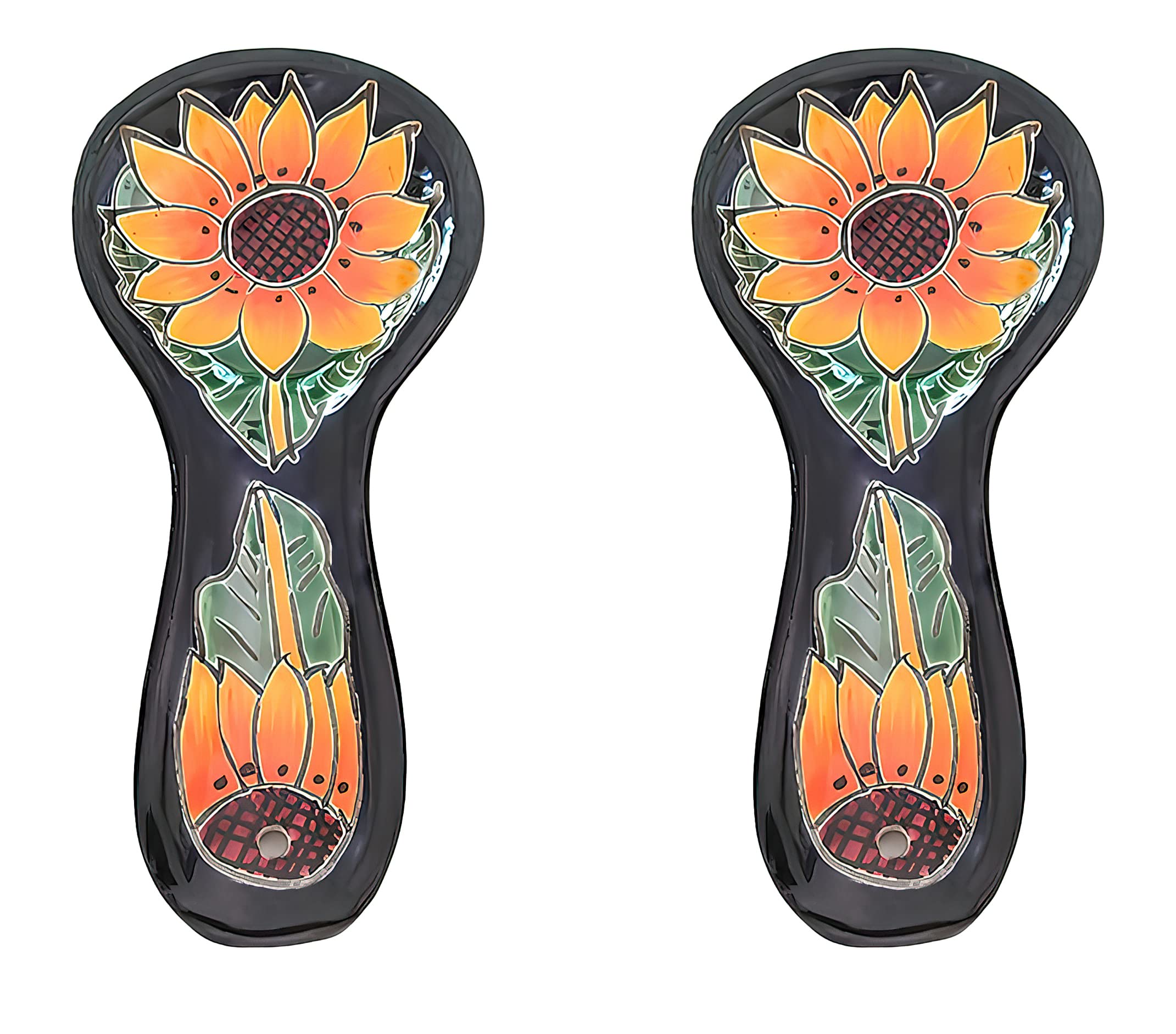 Set of 2 Spoon Rest Sunflower Talavera Mexican Pottery Handmade for Stovetop Spoon Holder