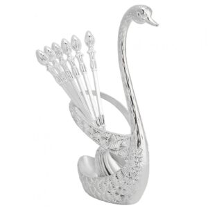 Holder Tableware Storage Stainless Steel Spoon Tableware Kit with Zinc Alloy Swan Shape Holder Storage Organizer (Silver)