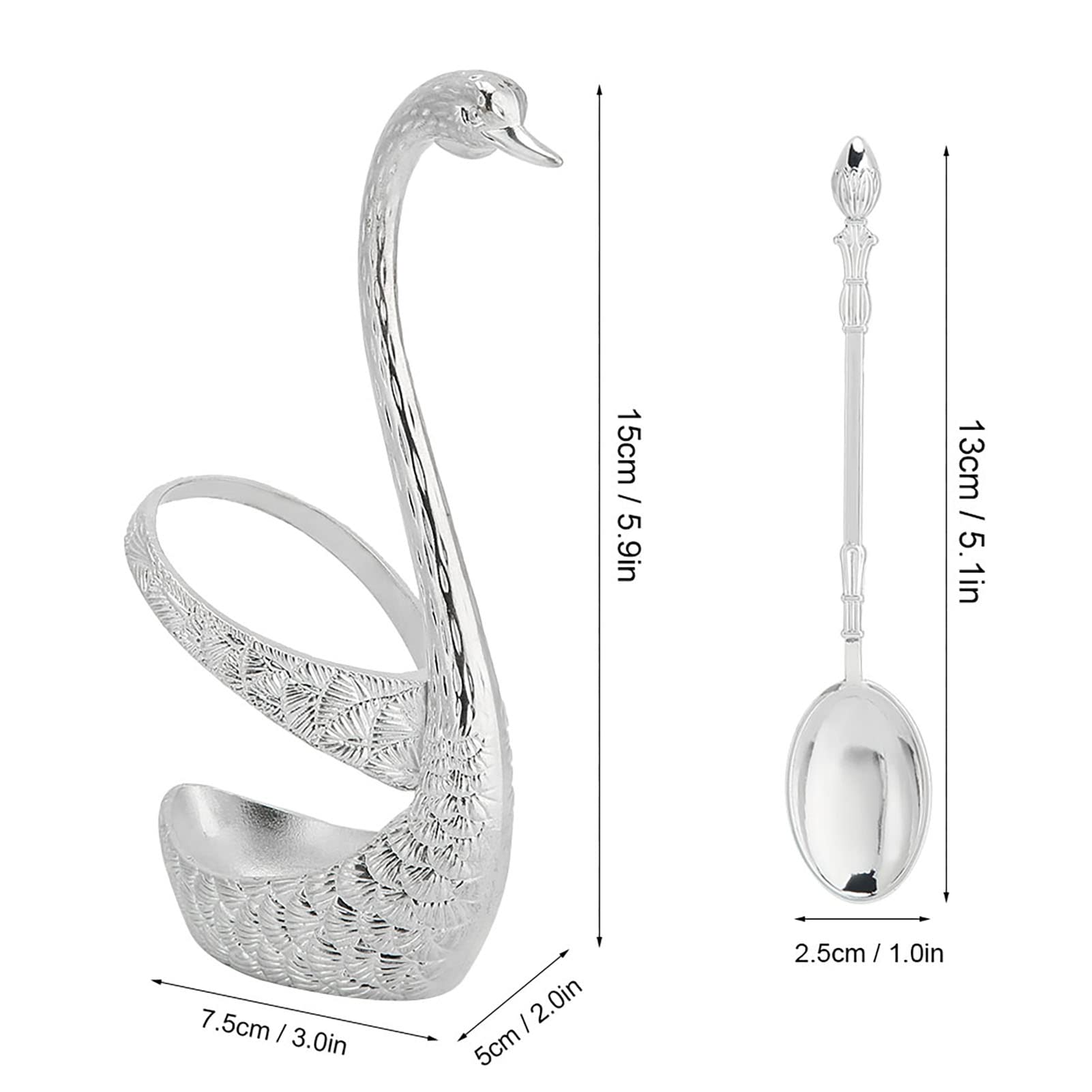 Holder Tableware Storage Stainless Steel Spoon Tableware Kit with Zinc Alloy Swan Shape Holder Storage Organizer (Silver)