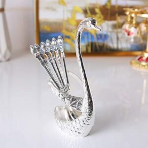 Holder Tableware Storage Stainless Steel Spoon Tableware Kit with Zinc Alloy Swan Shape Holder Storage Organizer (Silver)