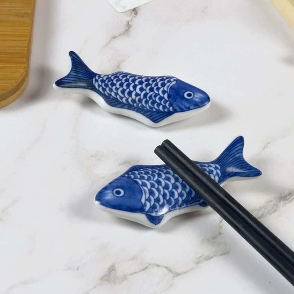 Silverware Rest 2 Pcs Ceramic Fish Chopstick Rest, Japanese Chopsticks Pillow Rack Dinner Spoon Fork Knife Holder Dinnerware Stand Decoration Spoon Rest