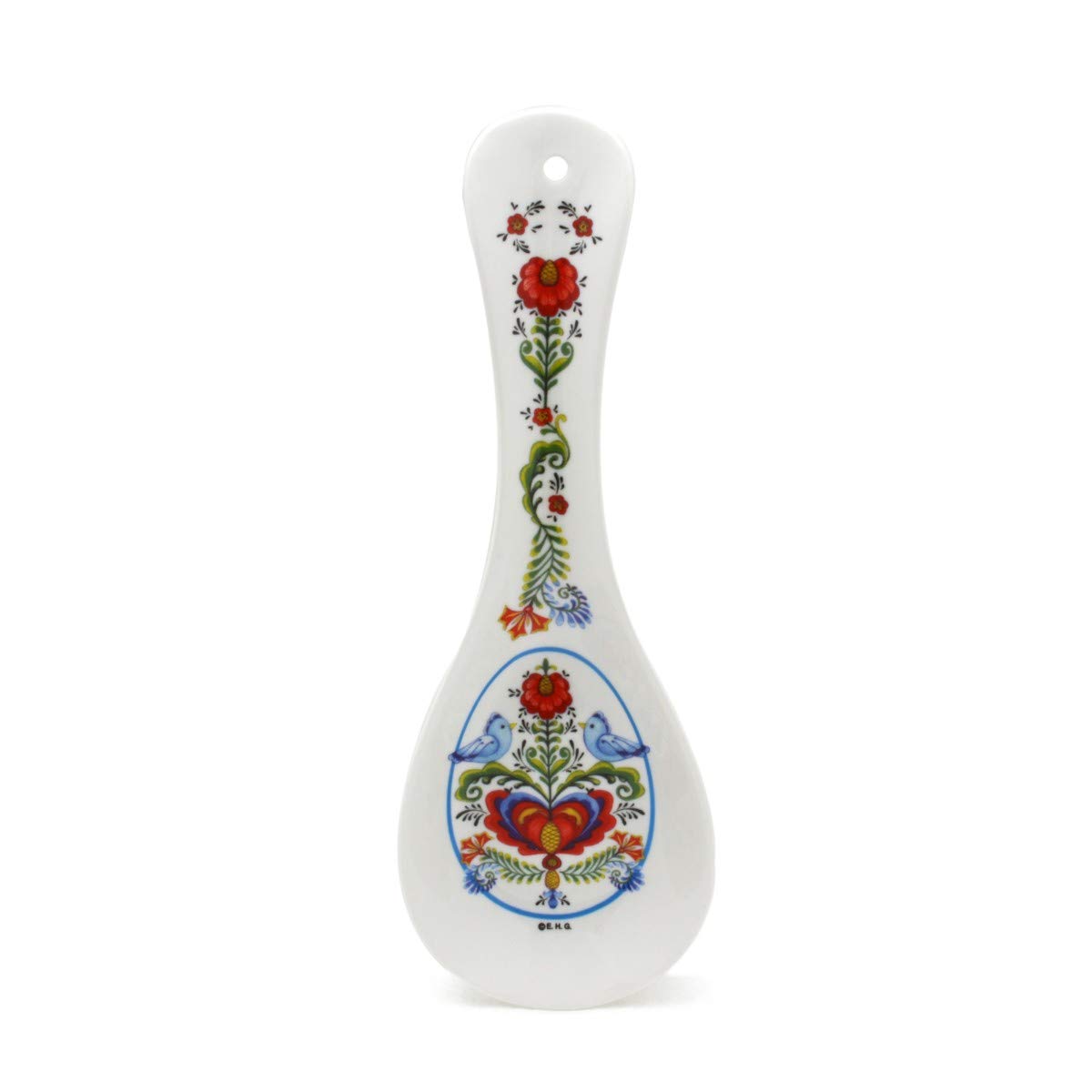 Decorative Ceramic Kitchen 10" Spoon Rest Rosemaling Lovebirds | ScandinavianGiftOutlet