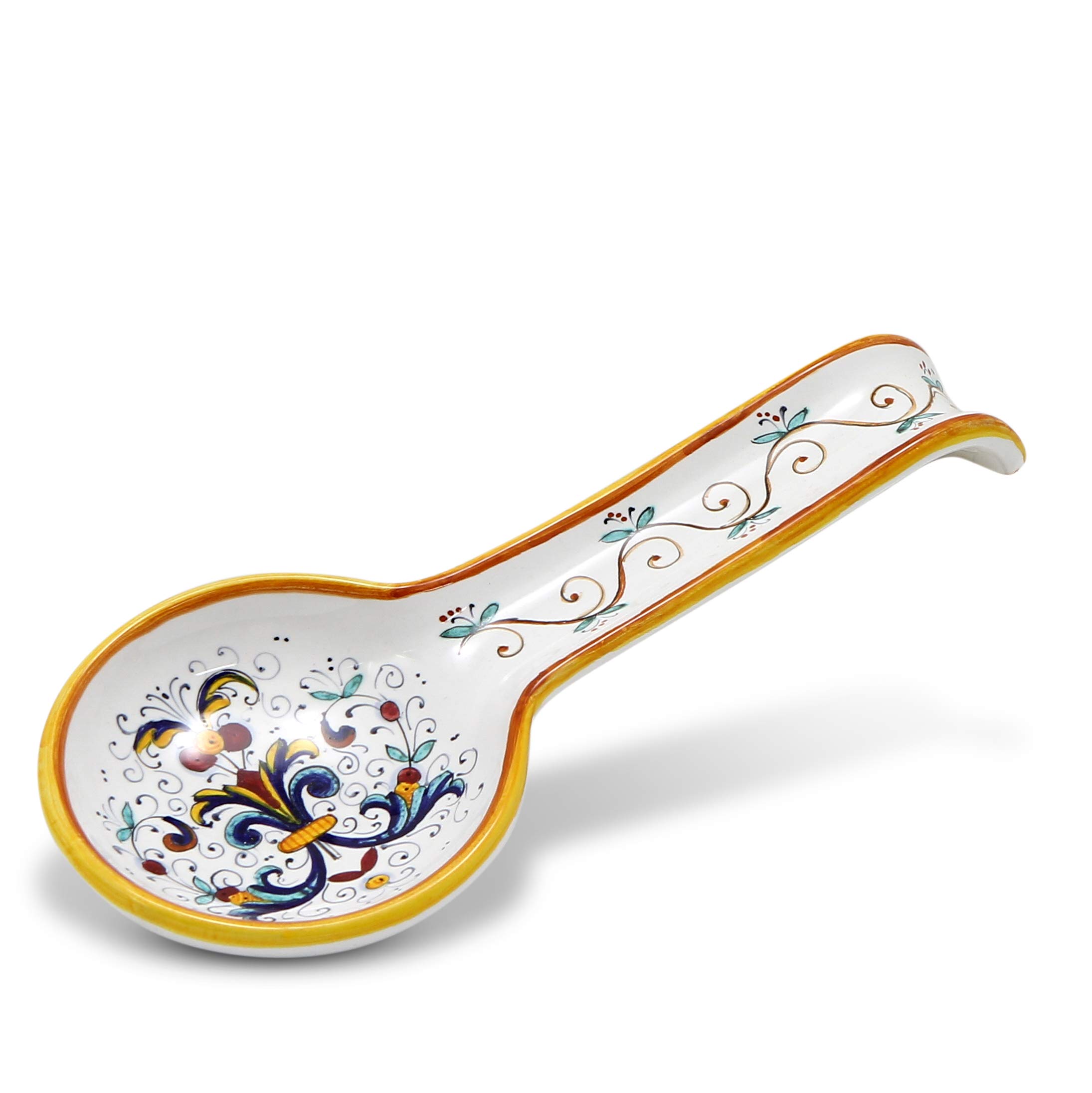 RICCO DERUTA DELUXE Spoon Rest Large [RI028S] - Authentic hand painted in Deruta, Italy. Original design. Shipped from the USA with Certificate of Authenticity.