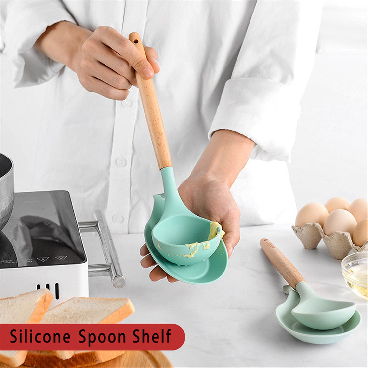 4 Pce Spoon Rest for Stove Top,Silicone Spoon Rest-BPA-Free and Food Grade Silicone Spoon Holder-Smooth Surface for Cooking Spatula, Ladle, Brush, Risotto shaoziguijiao