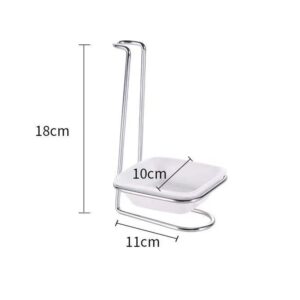 2Pcs Stainless Steel Standing Spoon Rest Stand with Ceramic Spoon Rest Dish Ladle Holder Long Handle Soup Spoon Rest Stand Kitchen Utensil Holder for Kitchen Counter Organization, Silver