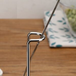 2Pcs Stainless Steel Standing Spoon Rest Stand with Ceramic Spoon Rest Dish Ladle Holder Long Handle Soup Spoon Rest Stand Kitchen Utensil Holder for Kitchen Counter Organization, Silver