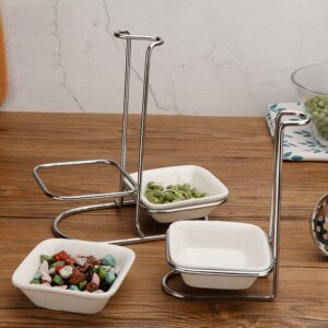 2Pcs Stainless Steel Standing Spoon Rest Stand with Ceramic Spoon Rest Dish Ladle Holder Long Handle Soup Spoon Rest Stand Kitchen Utensil Holder for Kitchen Counter Organization, Silver