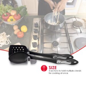 Home Basics 4 Slot Silicone Spoon Rest Cooking Utensils, Ladle, Spatula Holder for Kitchen Countertop, Stovetop, Dinning Table, Grey