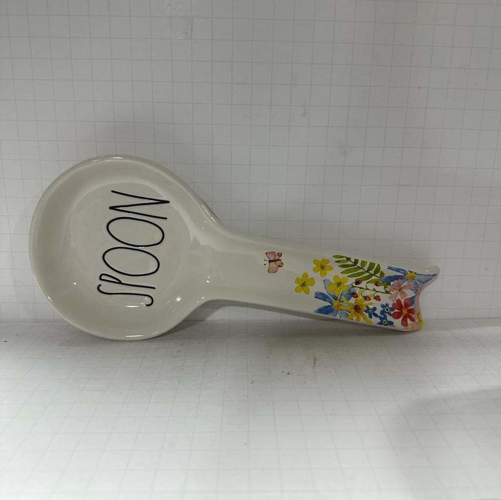 Rae Dunn SPOON Spoon Rest Holder with flowers - ceramic