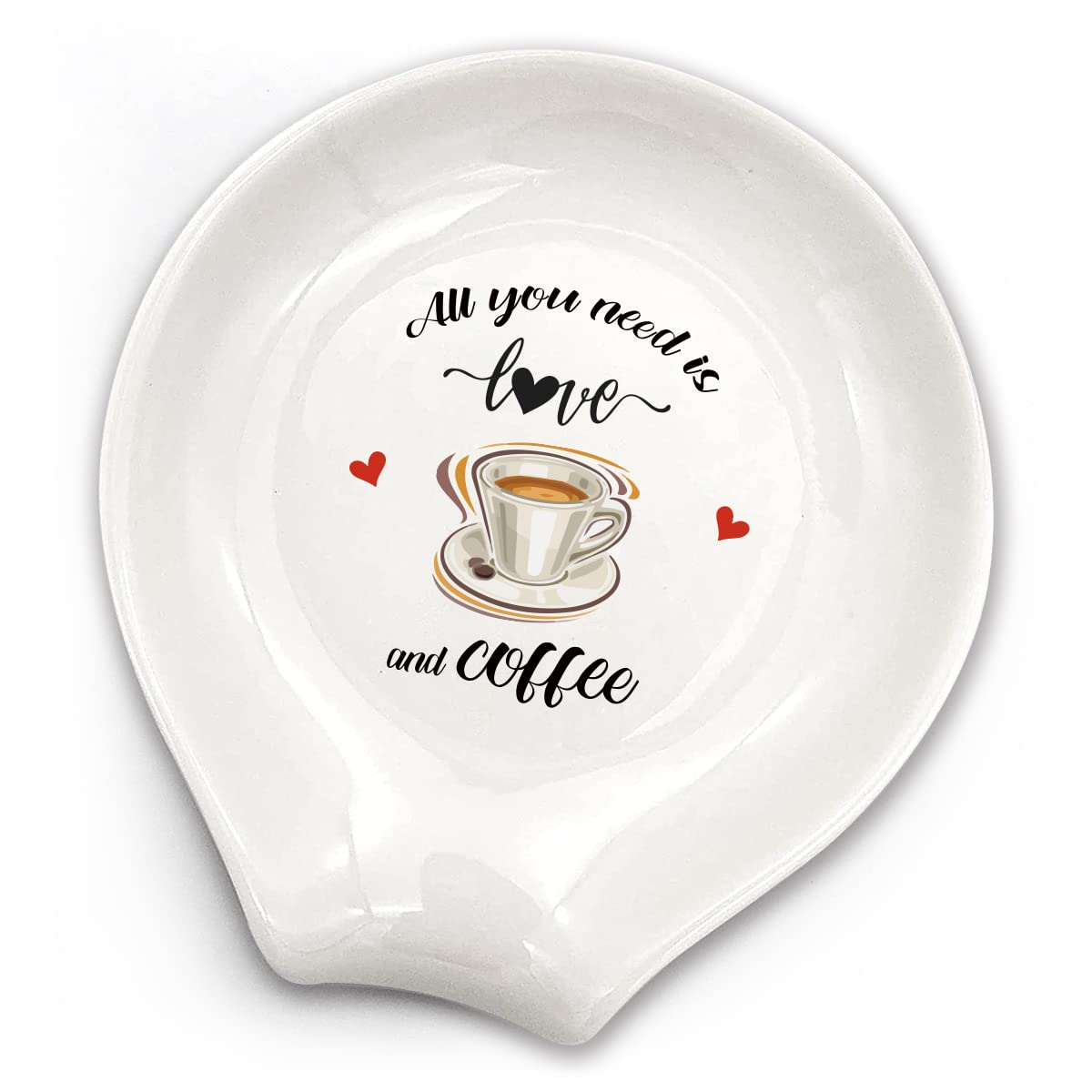 WHING Farmhouse Kitchen White Ceramic Coffee Tea Spoon Rest Holder, All We Need Is Love and Coffee - Coffee Station Decor Gift for Coffee Lovers Girlfriend Wife Husband Anniversary Friends