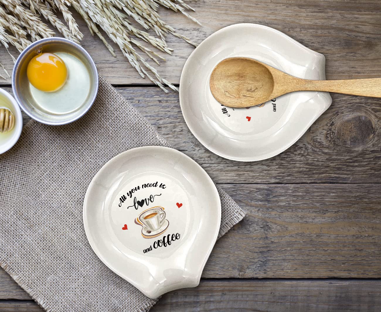 WHING Farmhouse Kitchen White Ceramic Coffee Tea Spoon Rest Holder, All We Need Is Love and Coffee - Coffee Station Decor Gift for Coffee Lovers Girlfriend Wife Husband Anniversary Friends