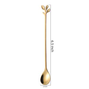 AnSaw Gold Small Swan Base Holder With Gold 6Pcs 6.5Inch leaf Handle Coffee Spoon Set