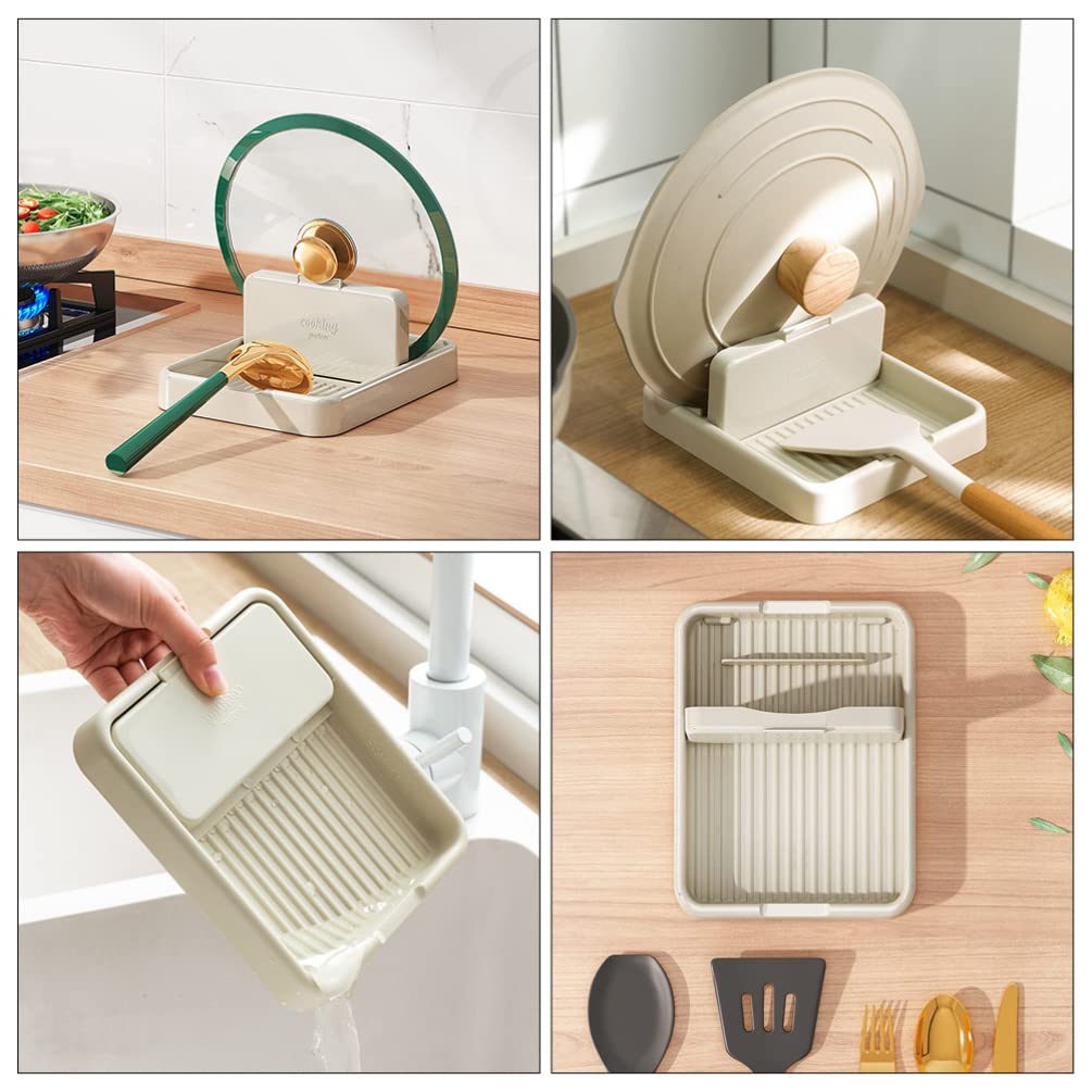 UPKOCH Pot Lid Holder Kitchen Lid Holder White Plastic Foldable Shovel Kitchen Spoon Rest